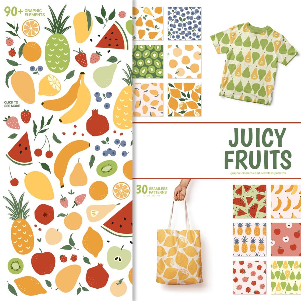 Juicy Fruits Graphic Elements and Patterns – MasterBundles