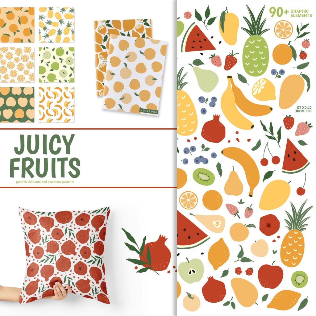 Juicy Fruits Graphic Elements and Patterns – MasterBundles