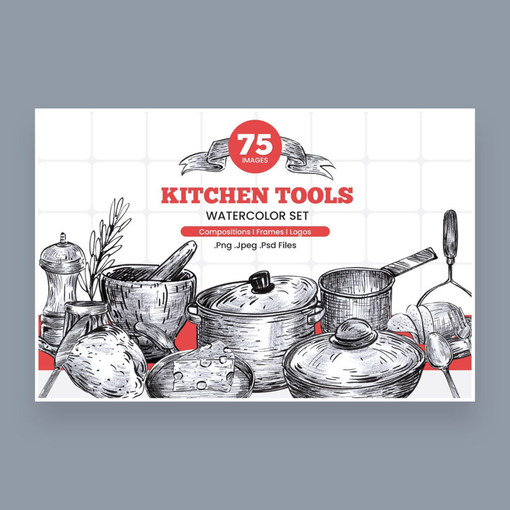 Kitchen Tools Drawing Illustration – MasterBundles