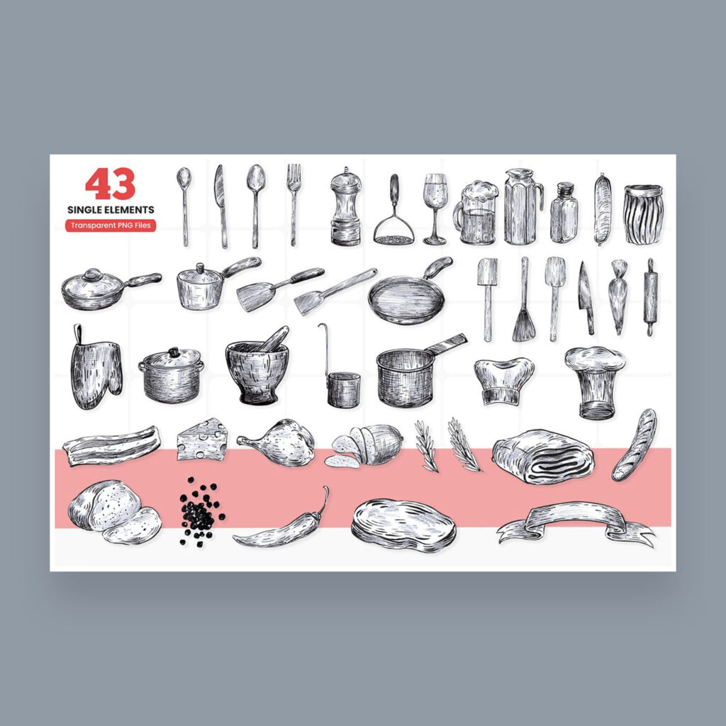 Kitchen Tools Drawing Illustration – MasterBundles
