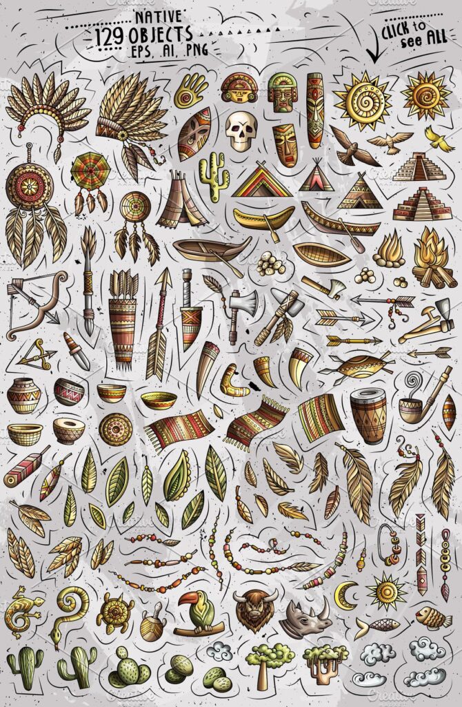 Native American Cartoon Objects Set – MasterBundles