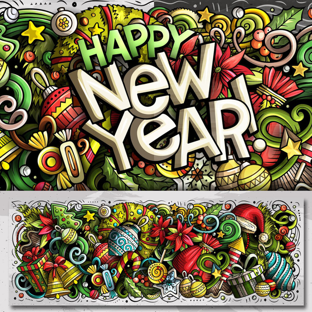 New Year Doodles Designs – MasterBundles