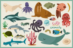 Cute Ocean Animals Vector Clipart Pack – MasterBundles
