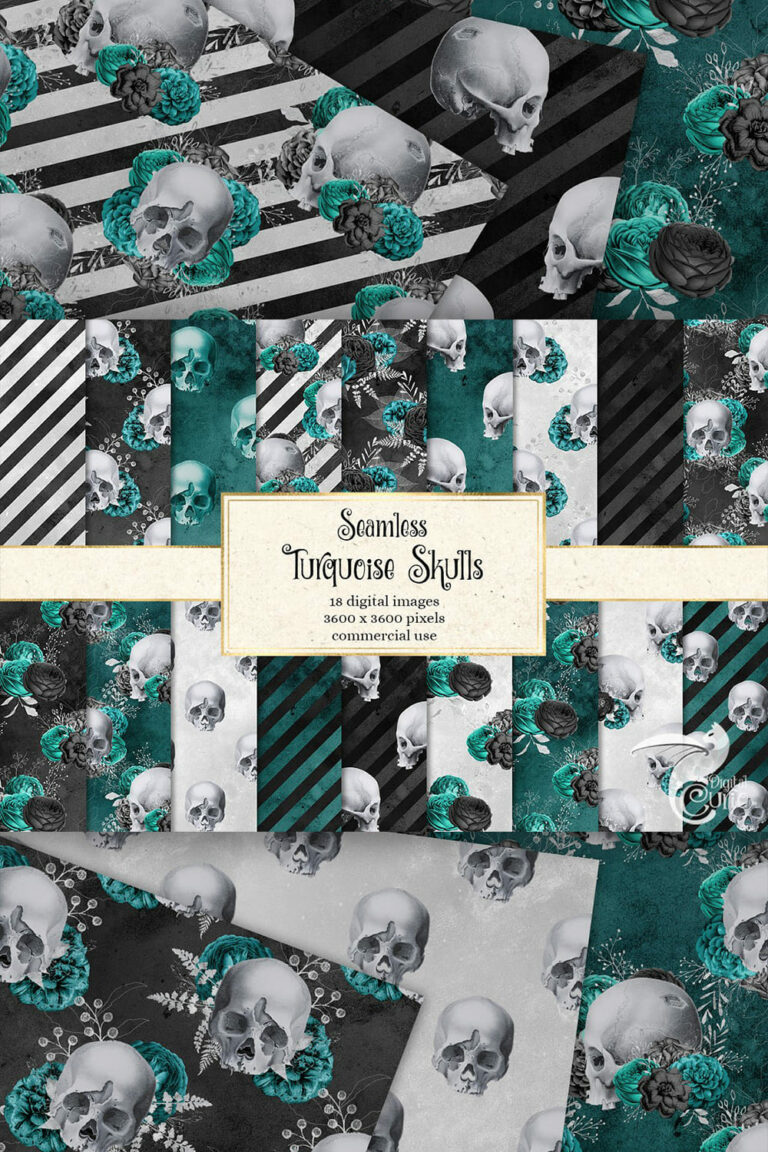 Turquoise Skull Digital Paper – MasterBundles