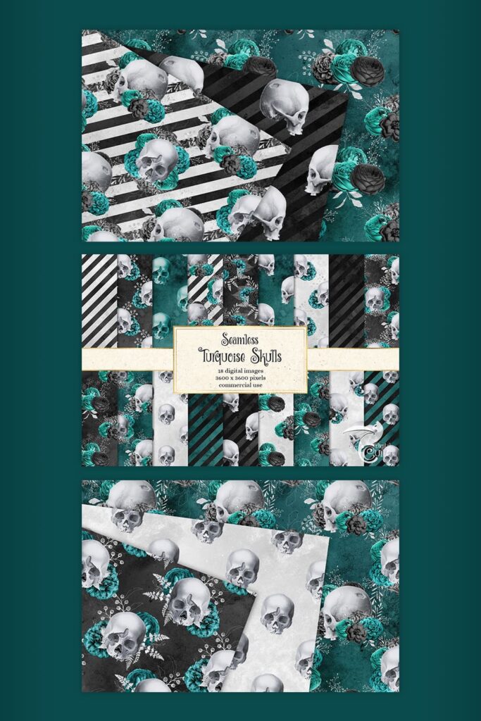 Turquoise Skull Digital Paper – MasterBundles