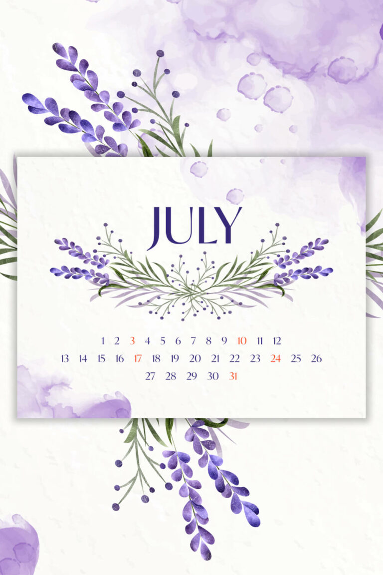Free Editable July Calendar Lavender – MasterBundles