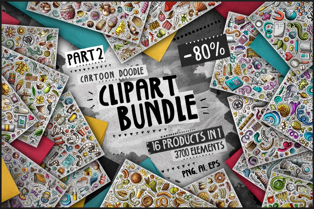 -80% Cartoon Doodle Clipart Bundle 2 – MasterBundles