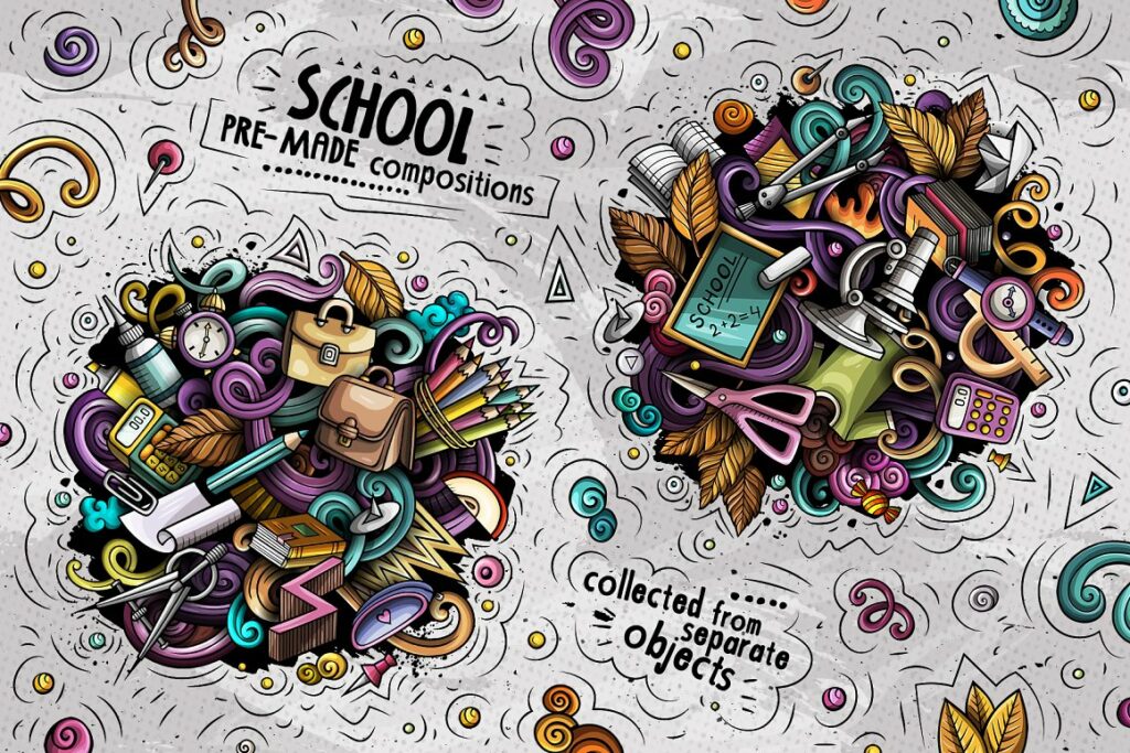 School Cartoon Doodle Big Pack Masterbundles