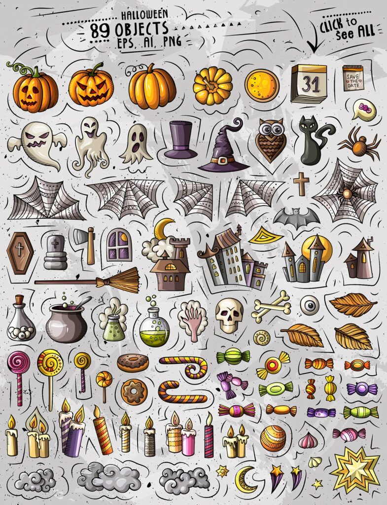 Halloween Cartoon Doodle Pack – MasterBundles