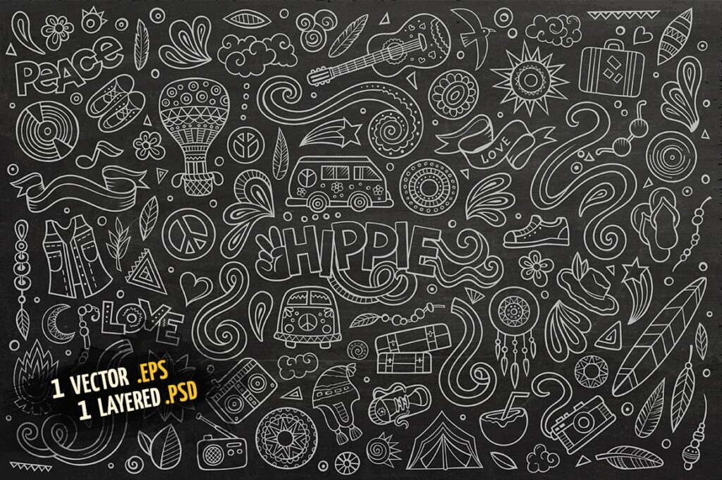 Hippie Objects & Elements Set – MasterBundles