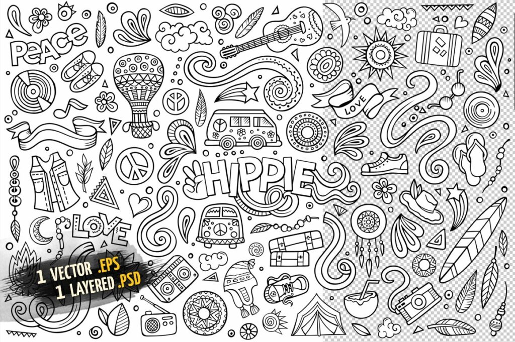 Hippie Objects & Elements Set – MasterBundles