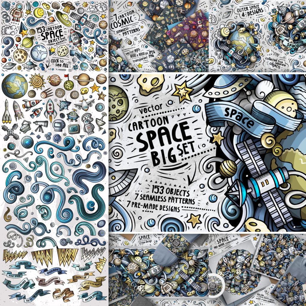 Space Cartoon Doodle Big Pack – MasterBundles