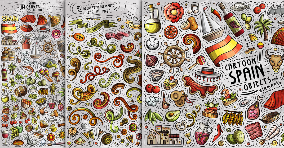 Spain Cartoon Objects Set – MasterBundles