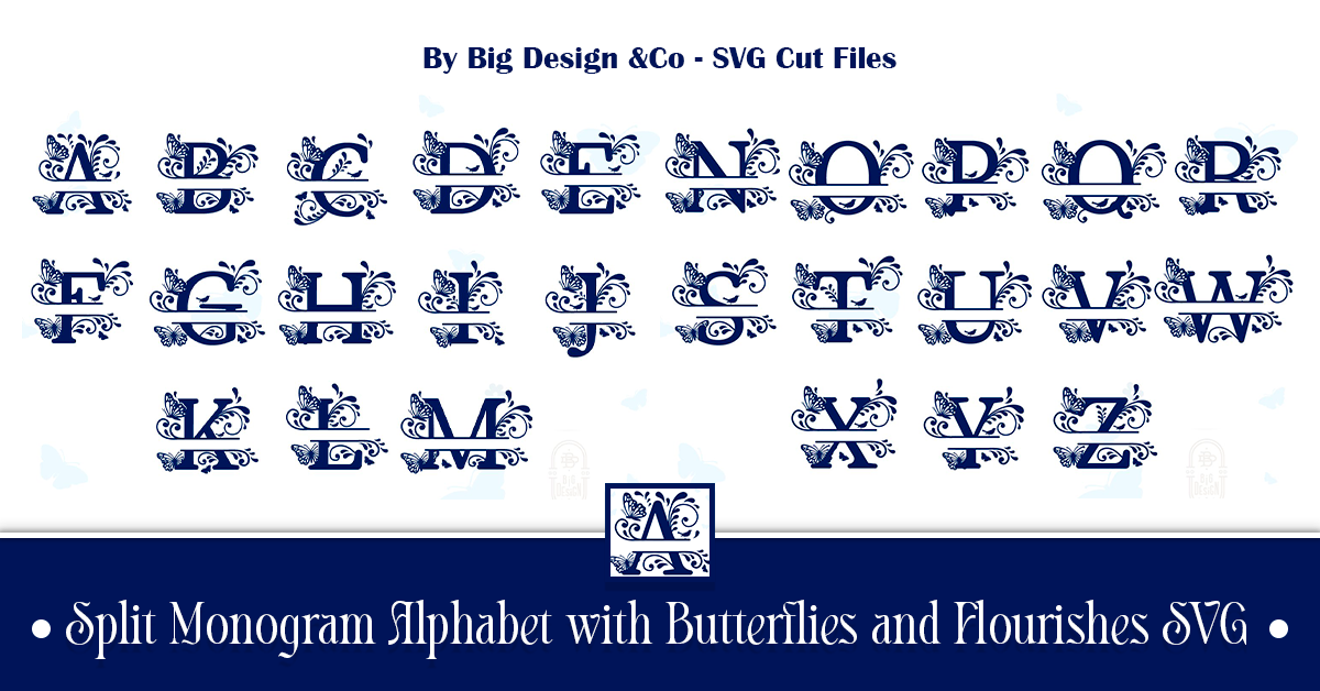 Split Monogram Alphabet With Butterflies And Flourishes SVG – MasterBundles
