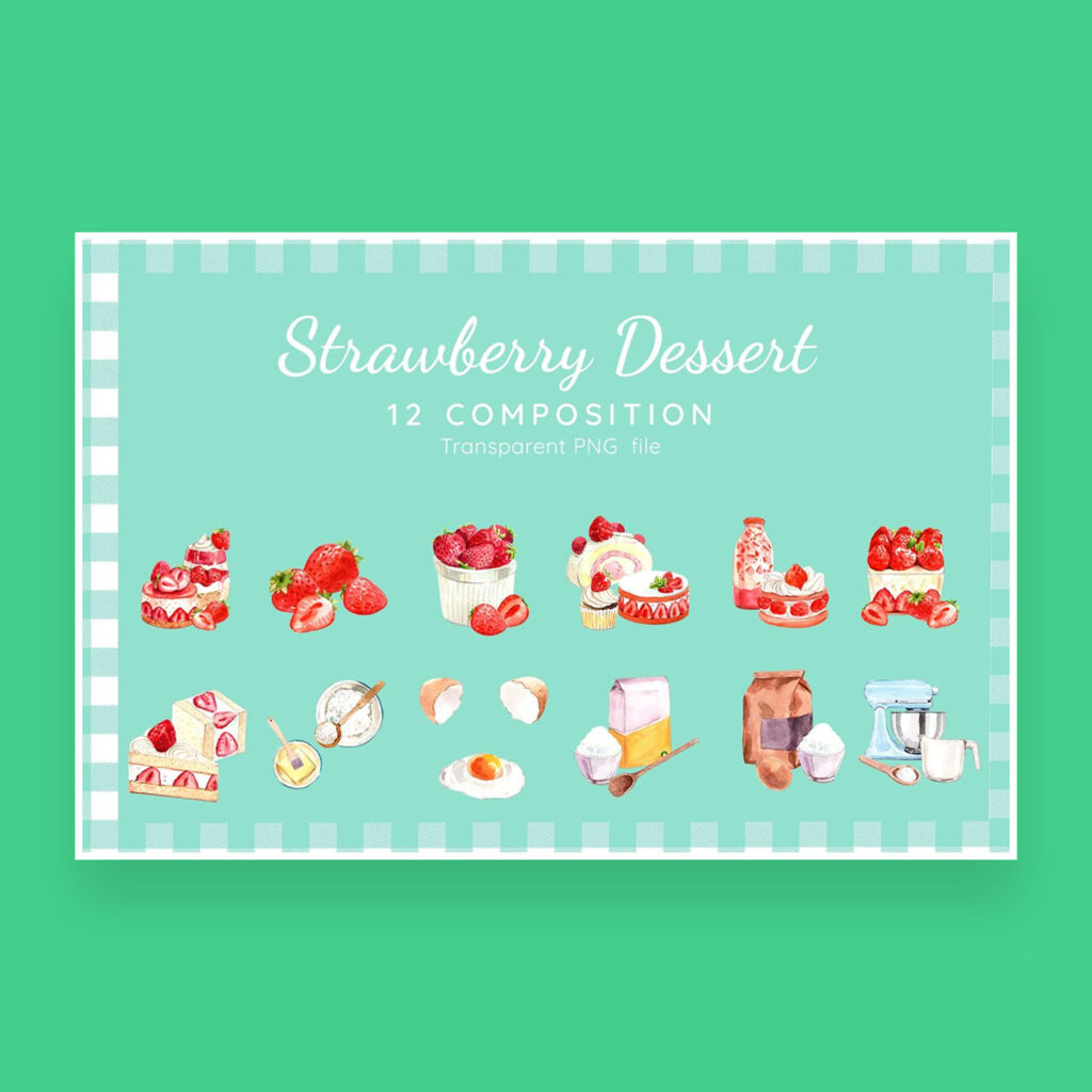 Strawberry Dessert Sweet Watercolor – MasterBundles