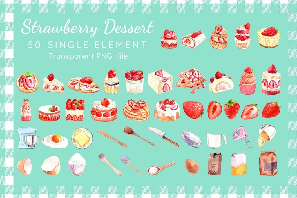 Strawberry Dessert Sweet Watercolor – MasterBundles
