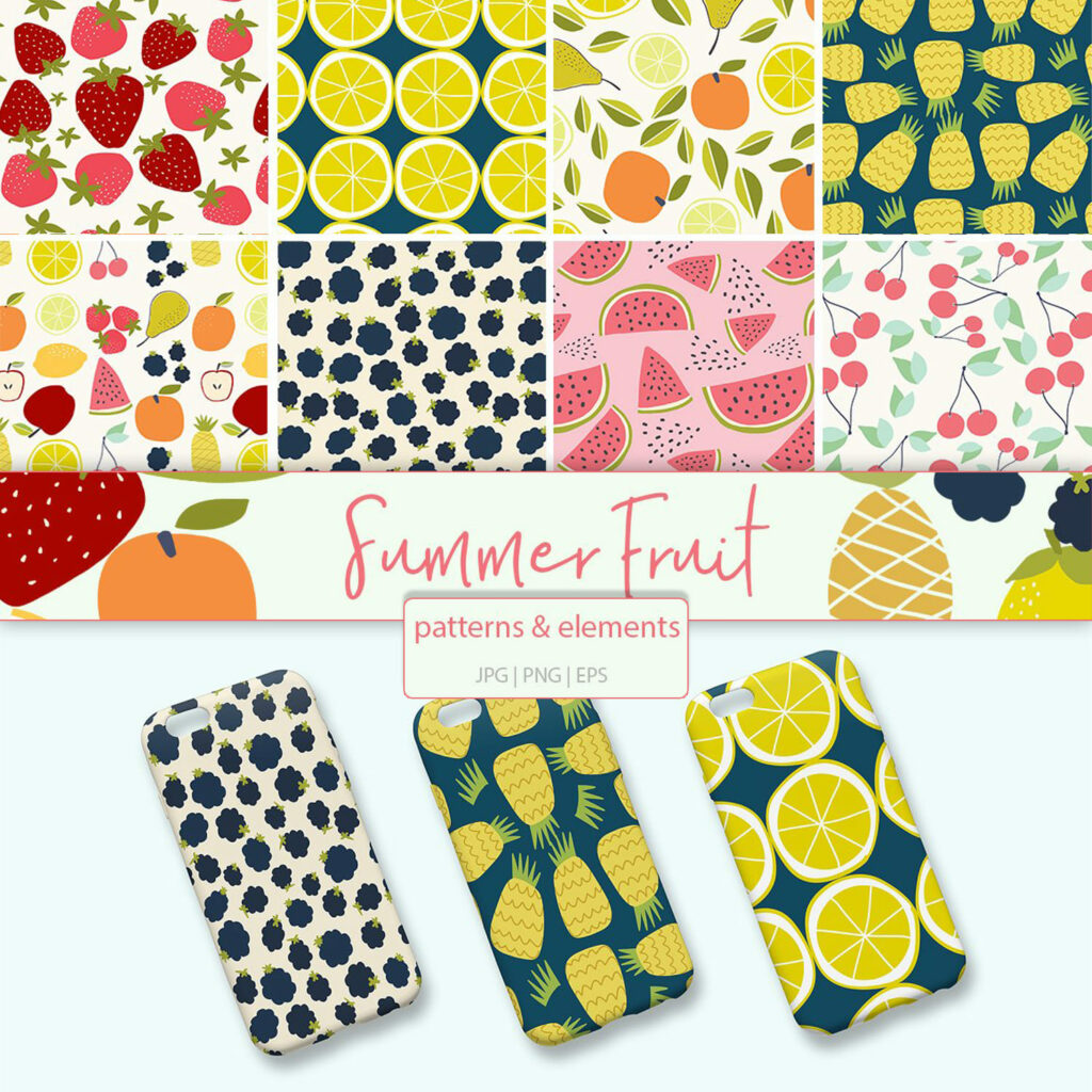 Summer Fruit Patterns and Elements – MasterBundles