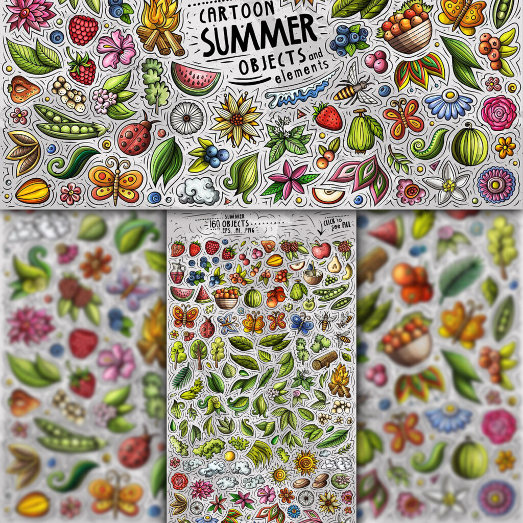 Summer Nature Cartoon Objects Set – MasterBundles