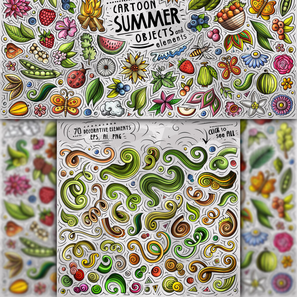 Summer Nature Cartoon Objects Set – MasterBundles
