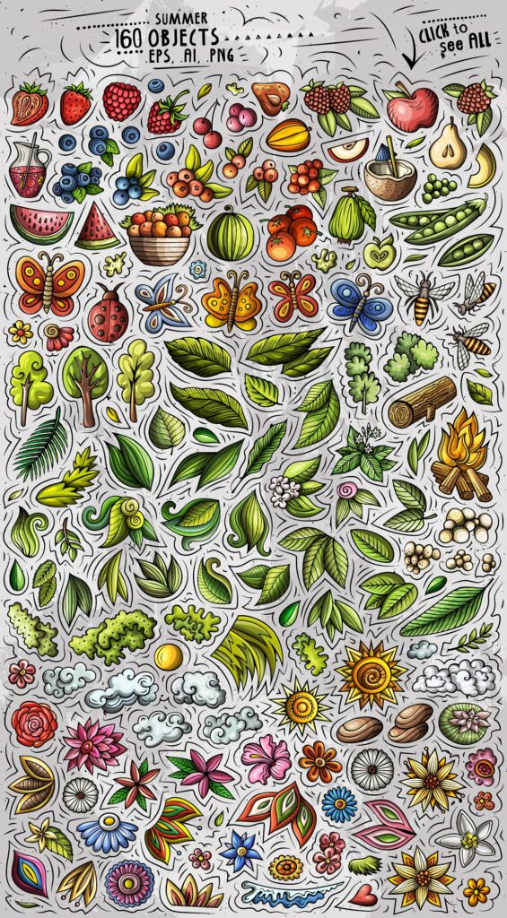 Summer Nature Cartoon Objects Set – MasterBundles