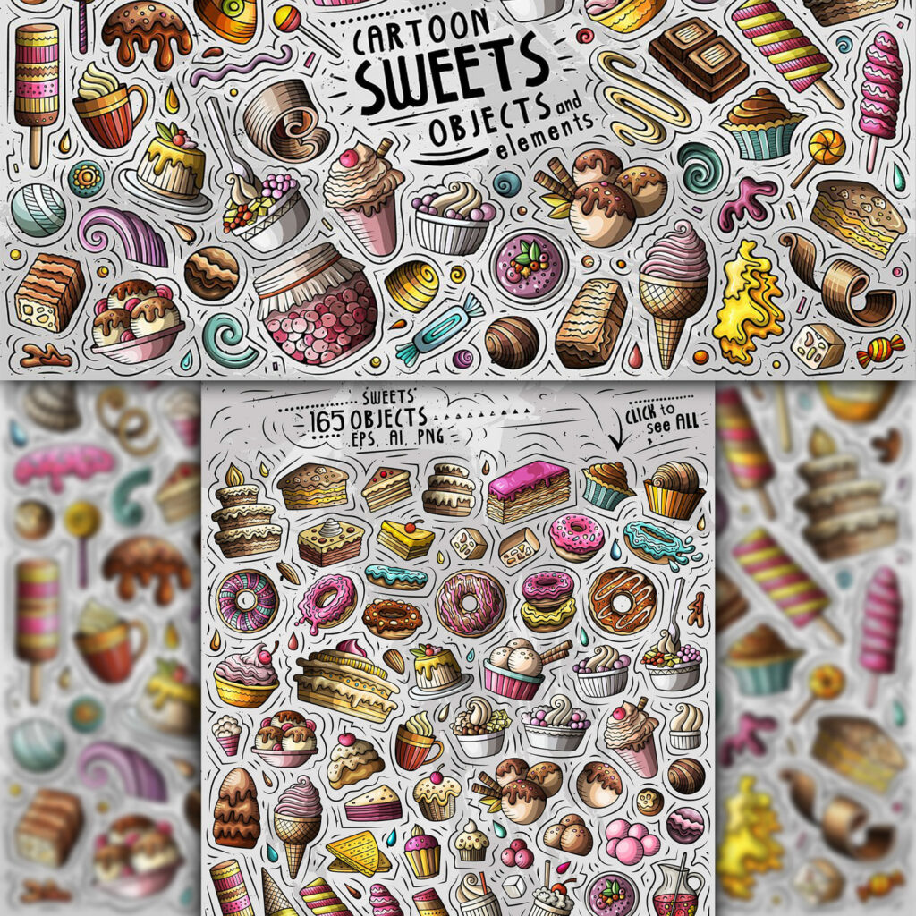 Sweet Food Cartoon Objects Set – MasterBundles