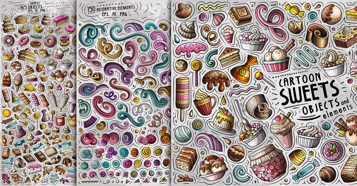 Sweet Food Cartoon Objects Set – MasterBundles