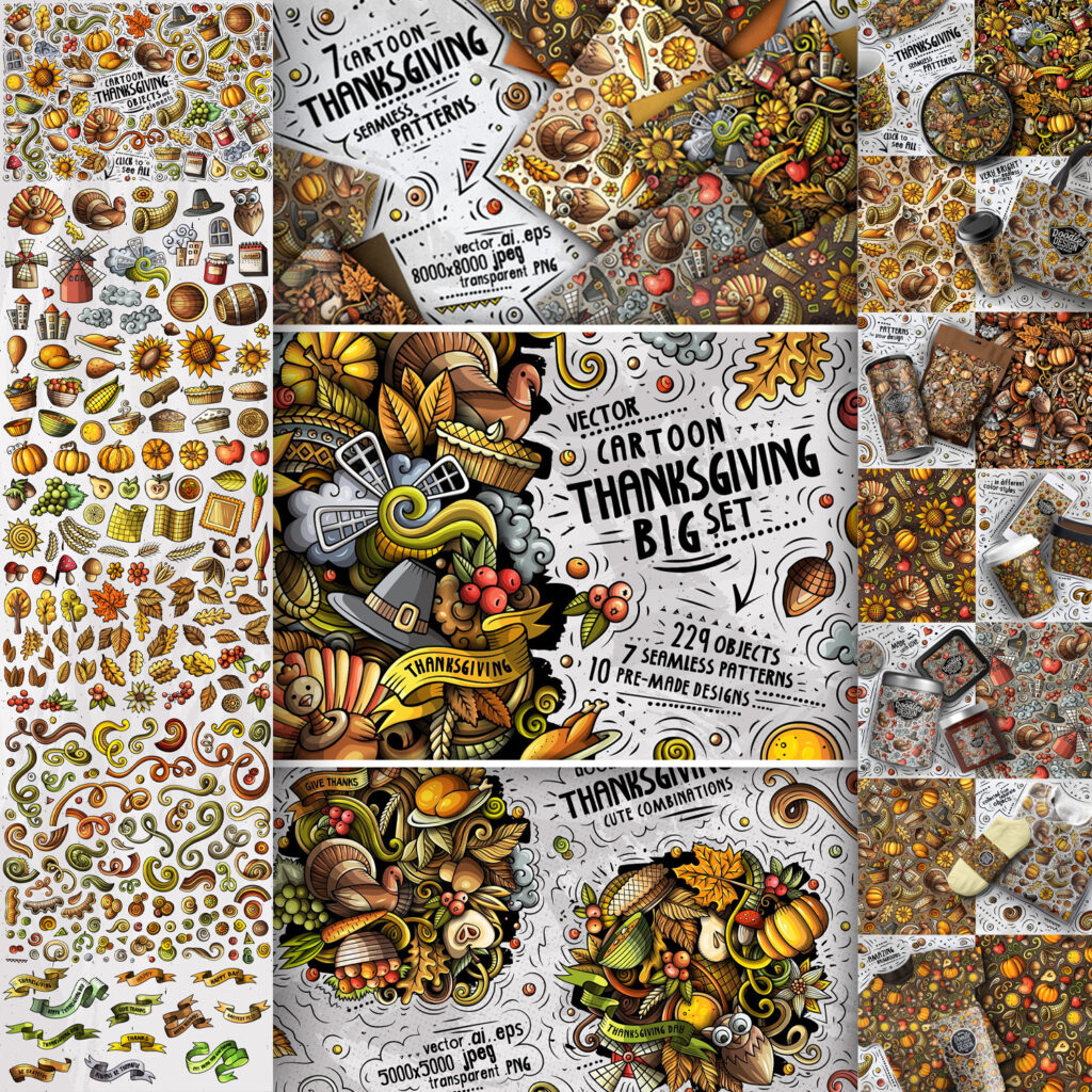 Thanksgiving Cartoon Doodle Big Pack – MasterBundles