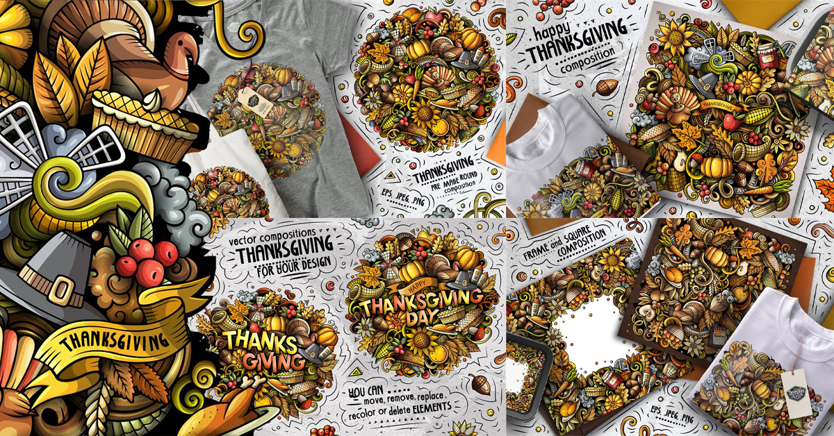 Thanksgiving Cartoon Doodle Big Pack – MasterBundles