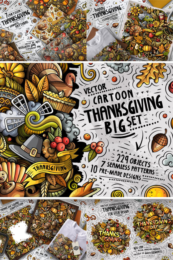 Thanksgiving Cartoon Doodle Big Pack – MasterBundles