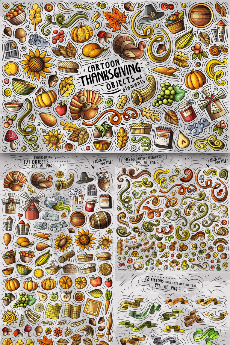 Thanksgiving Cartoon Objects Set – MasterBundles