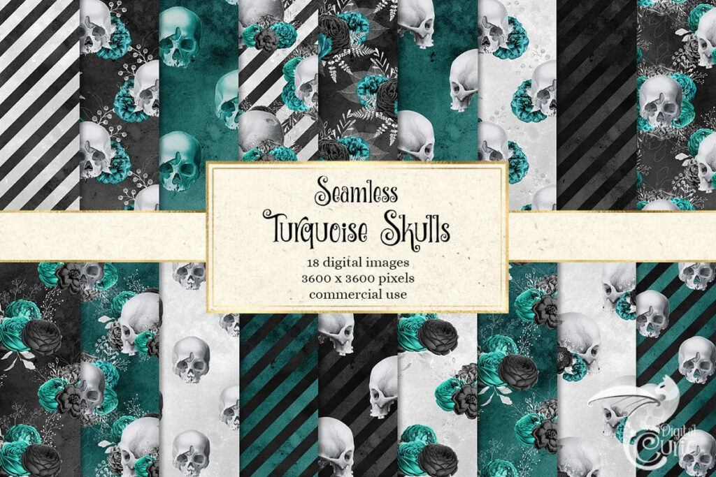 Turquoise Skull Digital Paper – MasterBundles