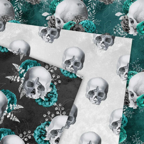 Turquoise Skull Digital Paper | MasterBundles