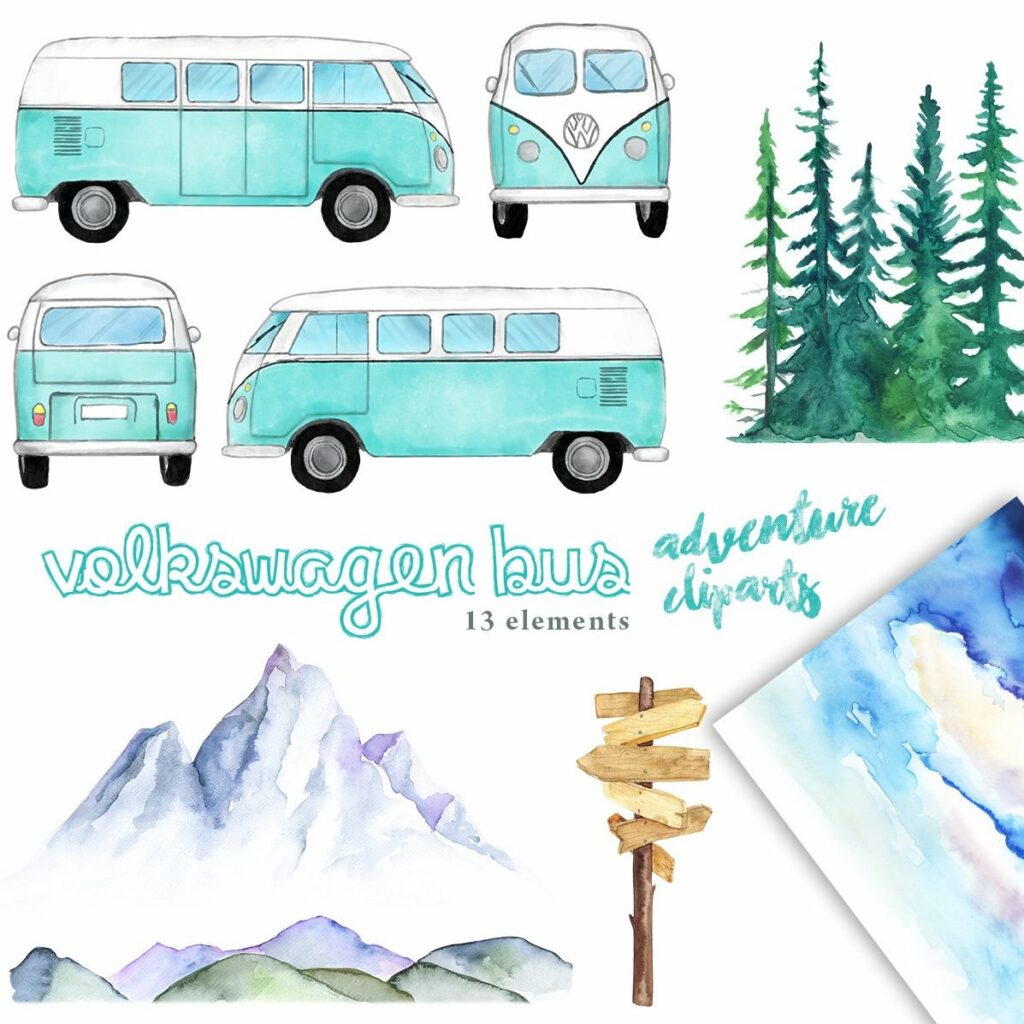 Volkswagen Bus Adventure Cliparts – MasterBundles