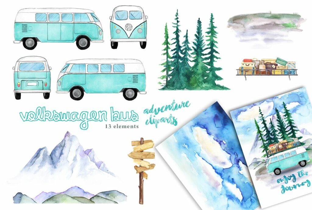 Volkswagen Bus Adventure Cliparts – MasterBundles