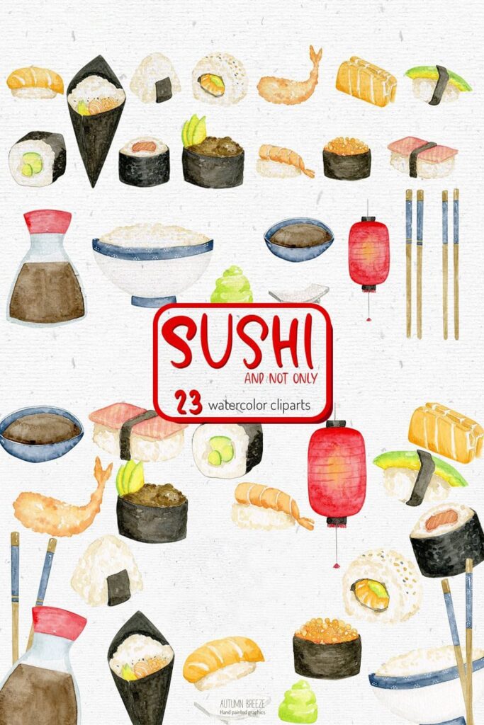Watercolor Sushi Clipart – MasterBundles