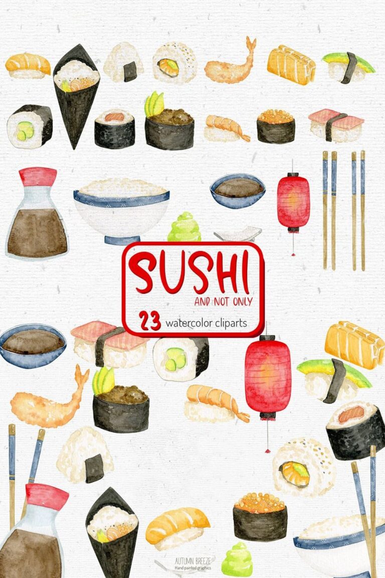 Watercolor Sushi Clipart – MasterBundles
