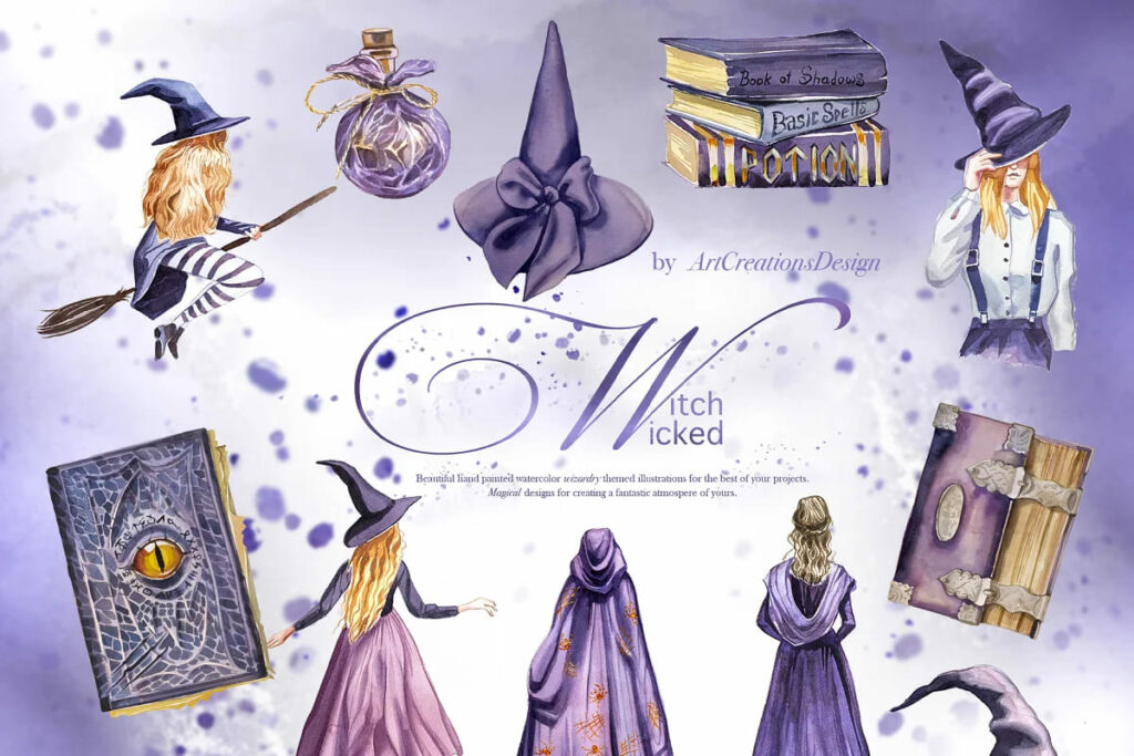 Watercolor Wicked Witch Clipart Set – MasterBundles
