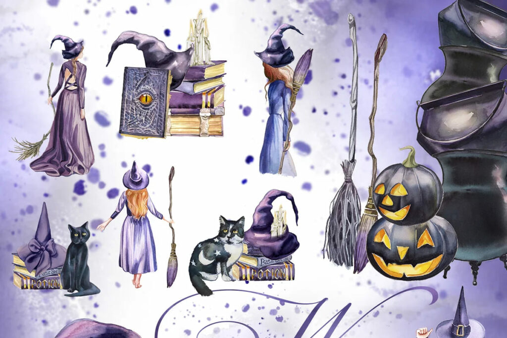 Watercolor Wicked Witch Clipart Set – MasterBundles