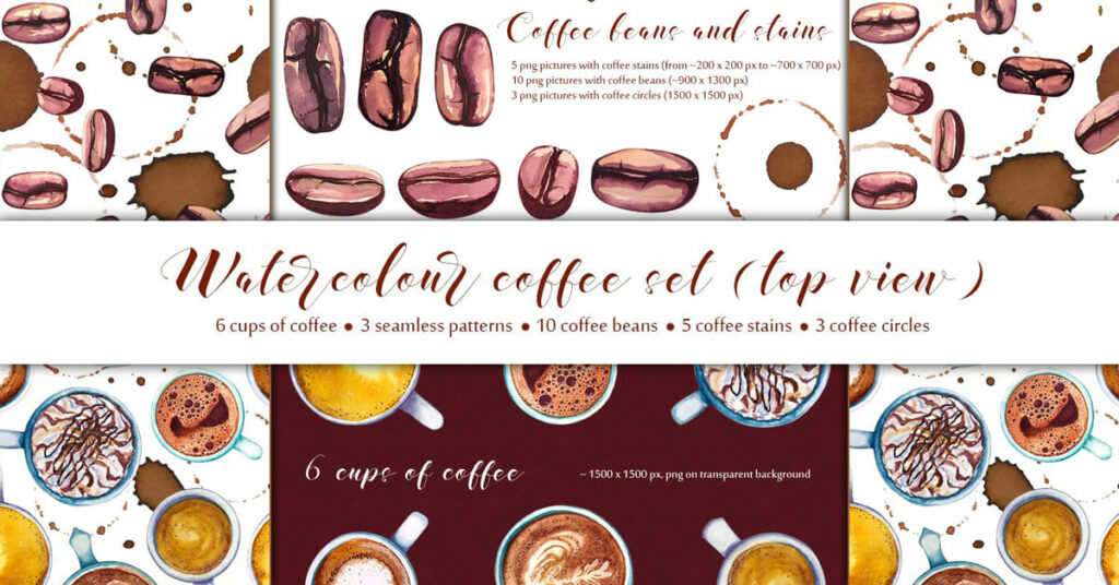 Watercolour Coffee Set Top View – MasterBundles