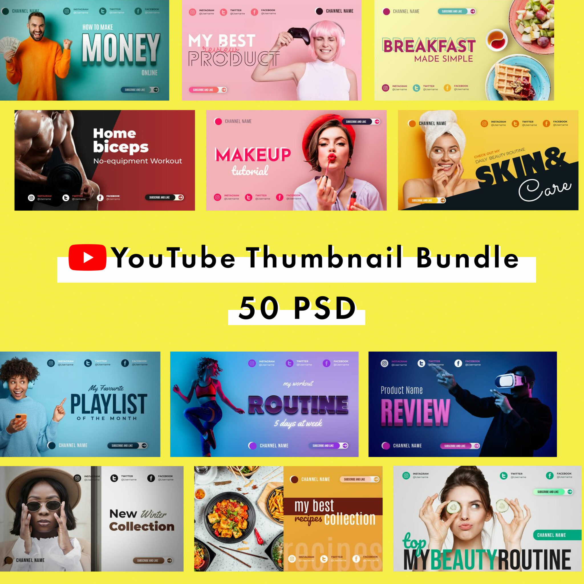 Youtube Thumbnail Bundle (50 PSD) – MasterBundles