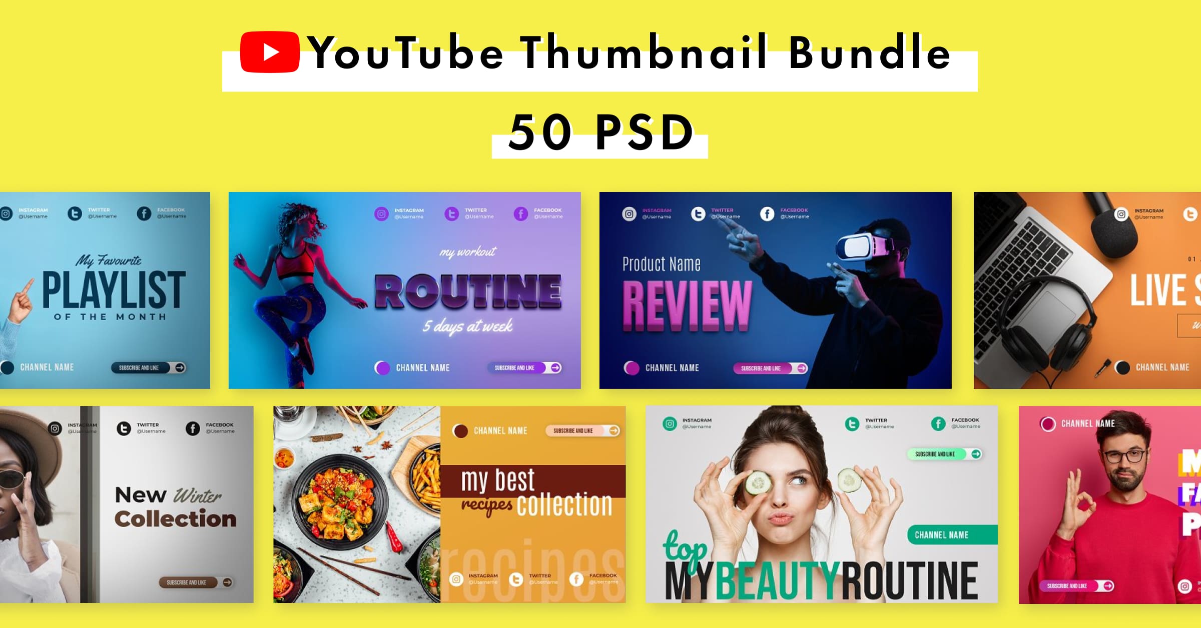 Youtube Thumbnail Bundle (50 PSD) – MasterBundles