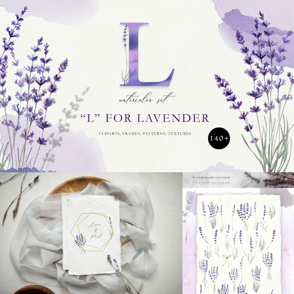 Lavender Frames Watercolor Clip Art | Master Bundles