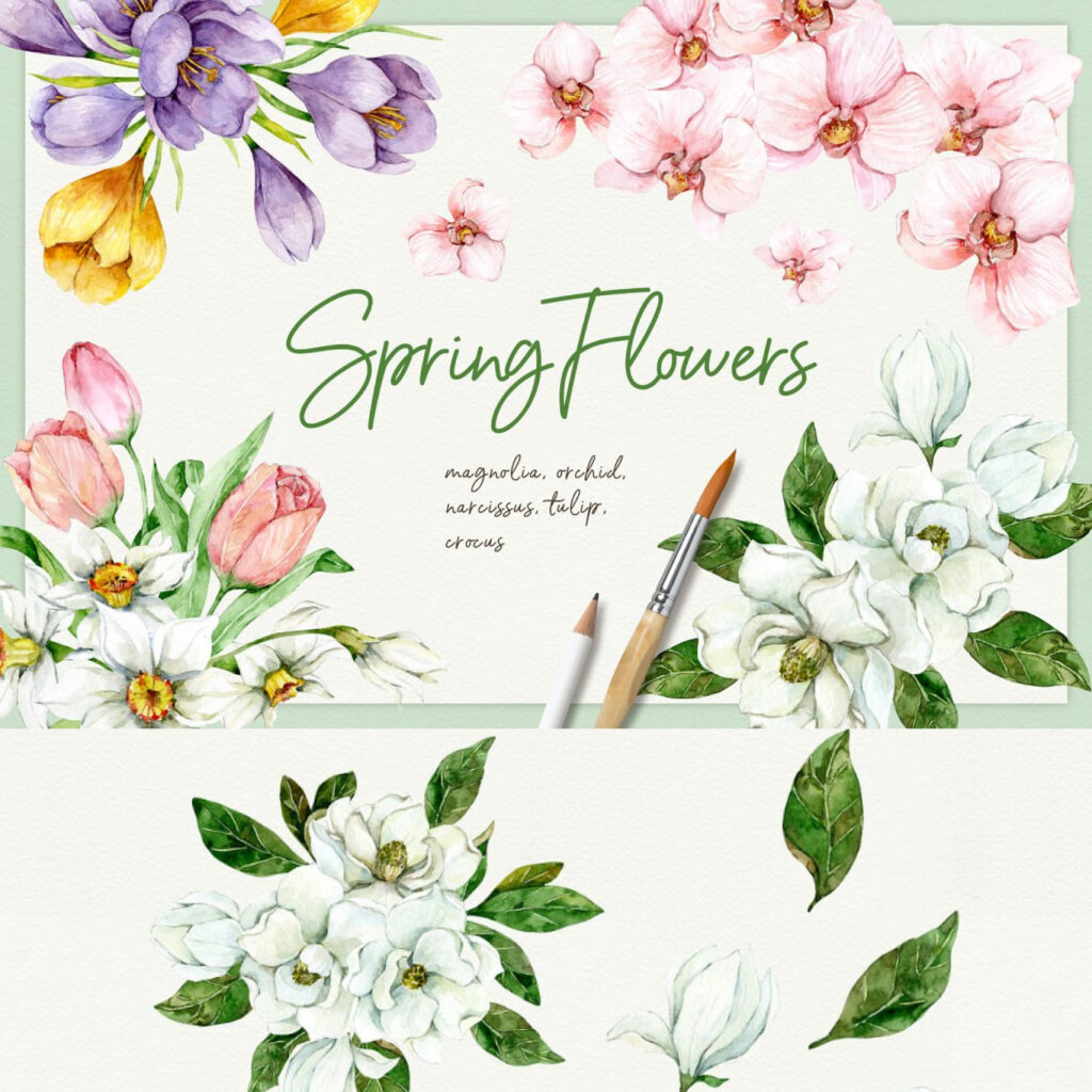 Spring Flowers - Watercolor Clipart – MasterBundles