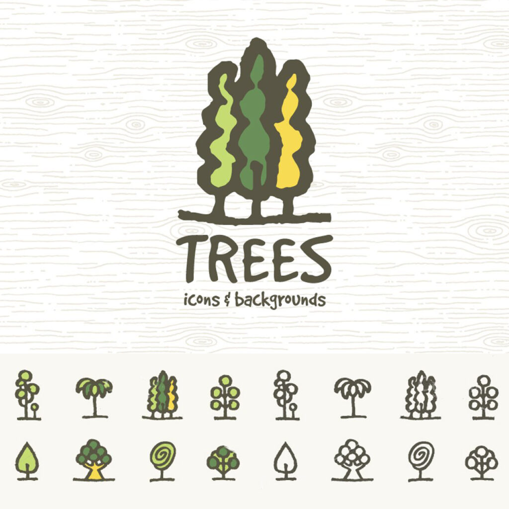 Trees: 16 Icons & 3 Backgrounds – MasterBundles