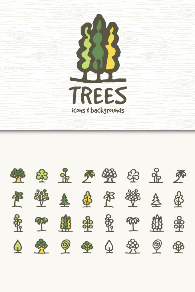 Trees: 16 Icons & 3 Backgrounds – MasterBundles