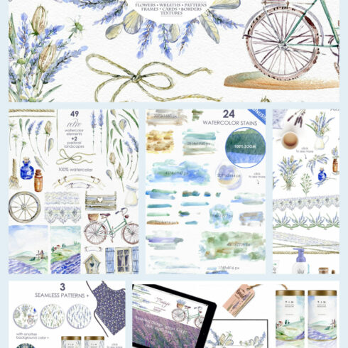 Lavender Watercolor Clipart Set | Master Bundles