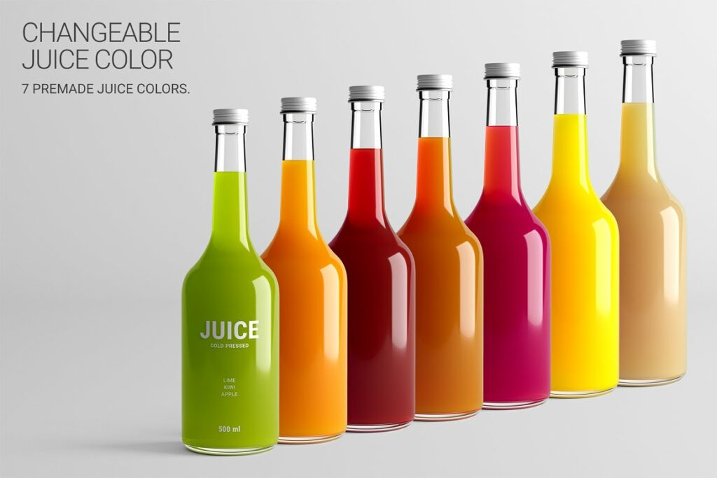 Juice Bottle Mockup: 7 Premade Juice Colors – MasterBundles