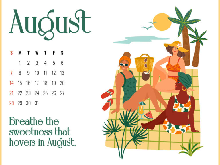 Free Fully Editable August Vacation Printable Calendar – MasterBundles