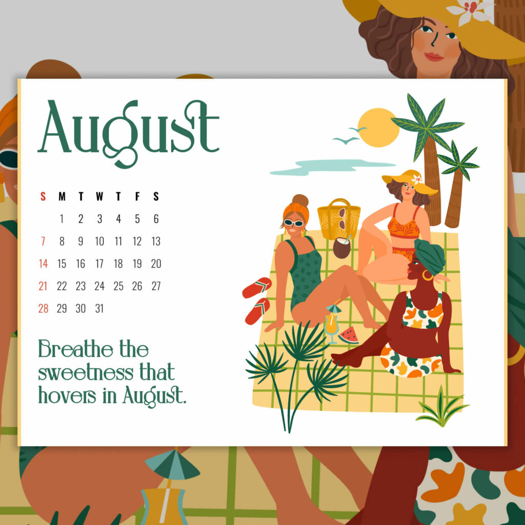 Free Fully Editable August Vacation Printable Calendar – MasterBundles
