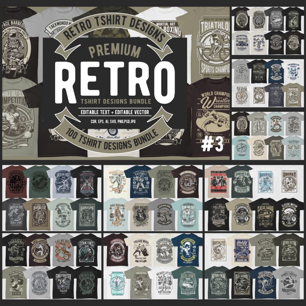 100 Retro Tshirt Designs Bundle 3 – MasterBundles